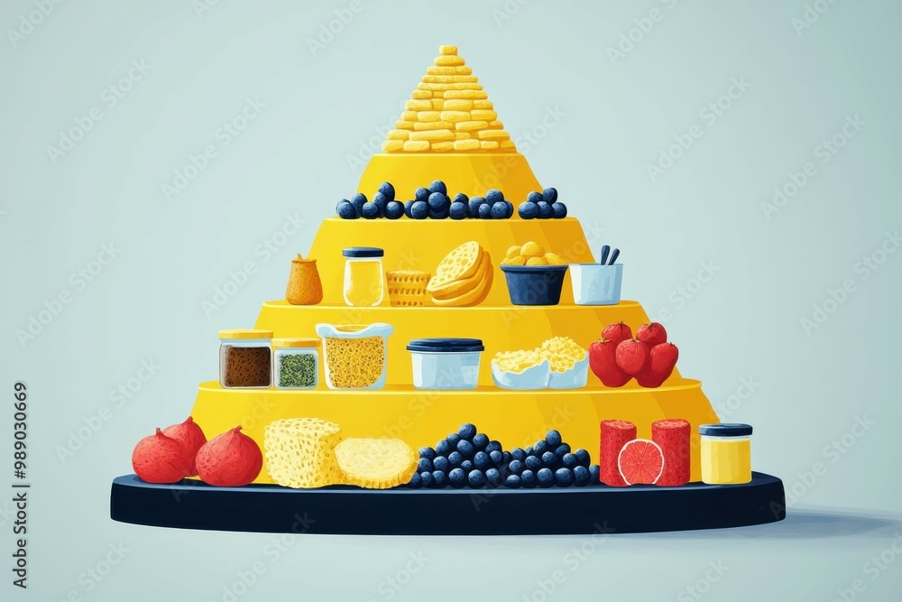 An artistic representation of a food pyramid highlighting different ...