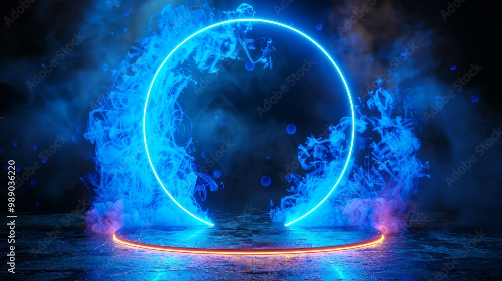 Blue light portal effect with magic neon glow. Tech hologram teleport ...