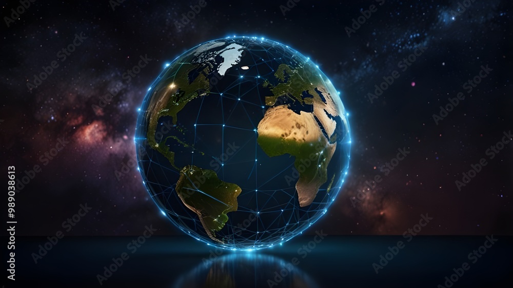 night earth global virtual internet world connection of metaverse ...