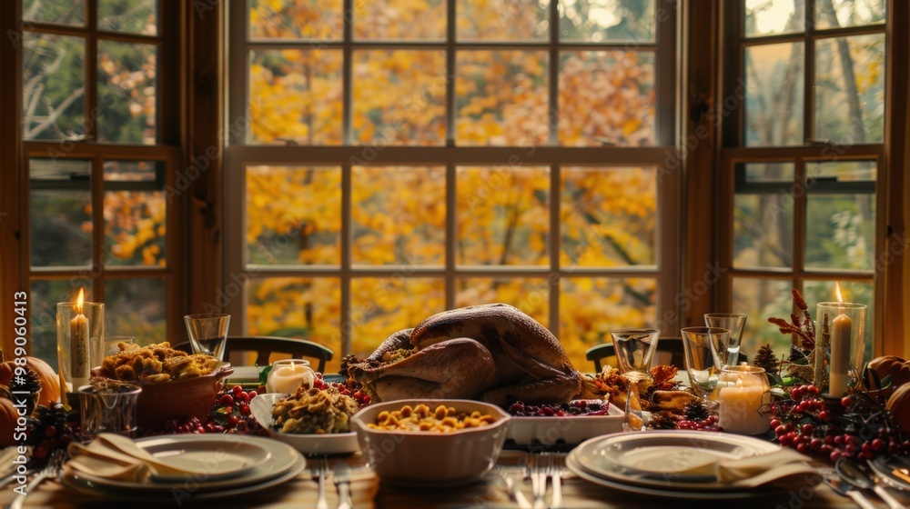 Cozy Canadian Thanksgiving Dinner by Bay Window with Traditional Dishes ...