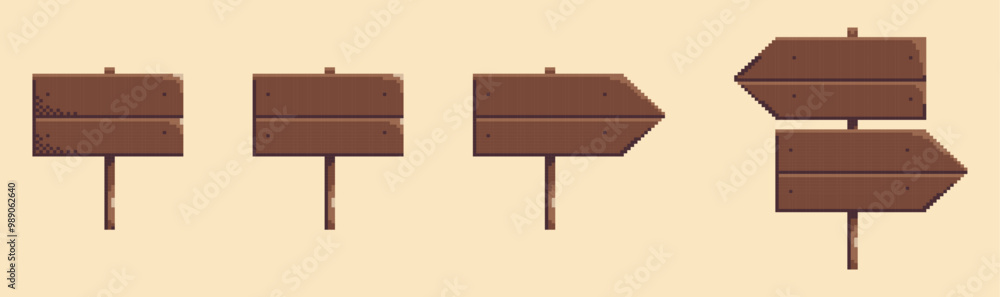 Vecteur Stock Wooden signs pixel art set. Wooden Signboards collection ...