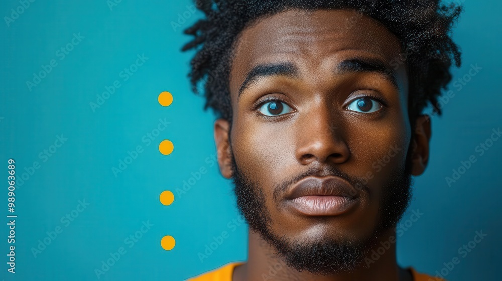 expressive portrait of puzzled african american man vibrant orange top ...