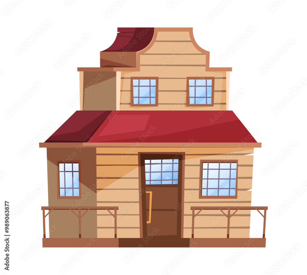 Wooden wild west building, isolated icon of old home or saloon with ...