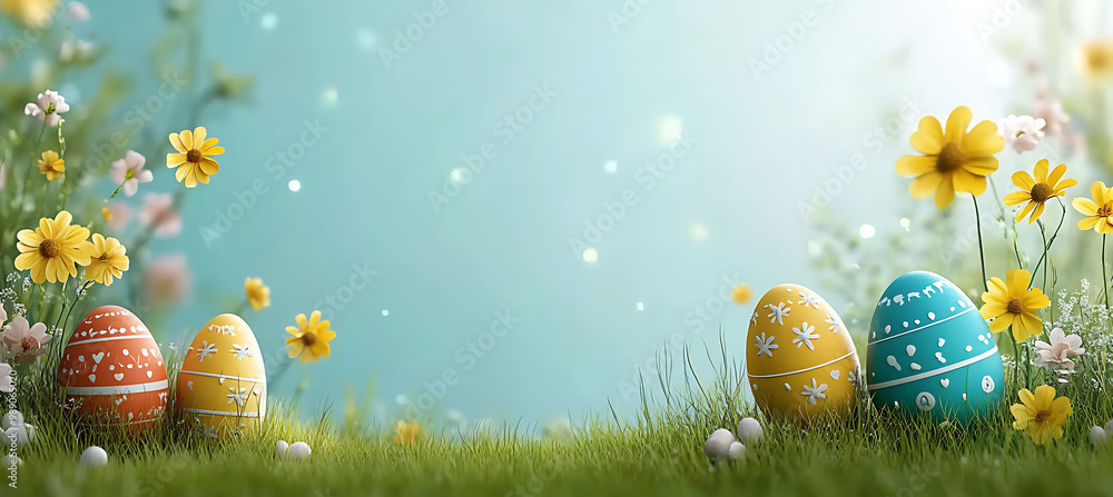 Vibrant Easter Greetings card featuring a minimalist 2D layout provides ...