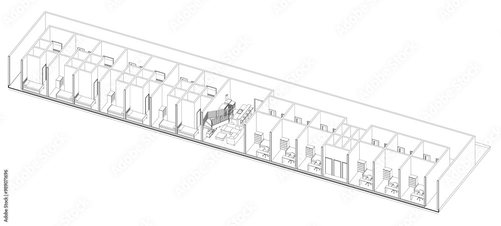 3D Axonometric Illustration of a Boarding House or Guest House Plan ...