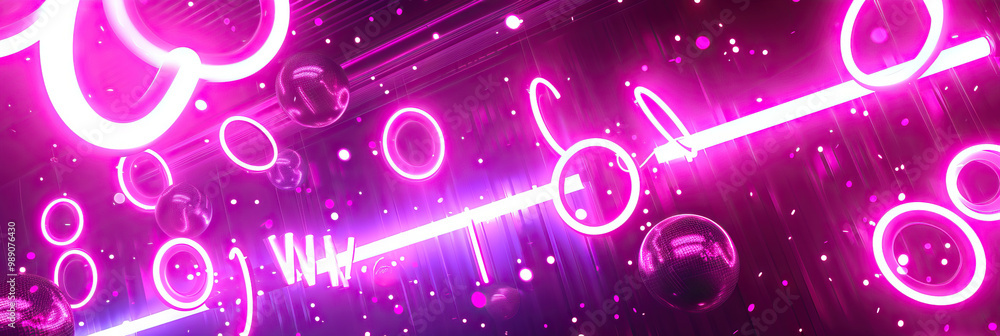 Neon Party Game Night: Pink and Purple Glowing Letters and Circles ...