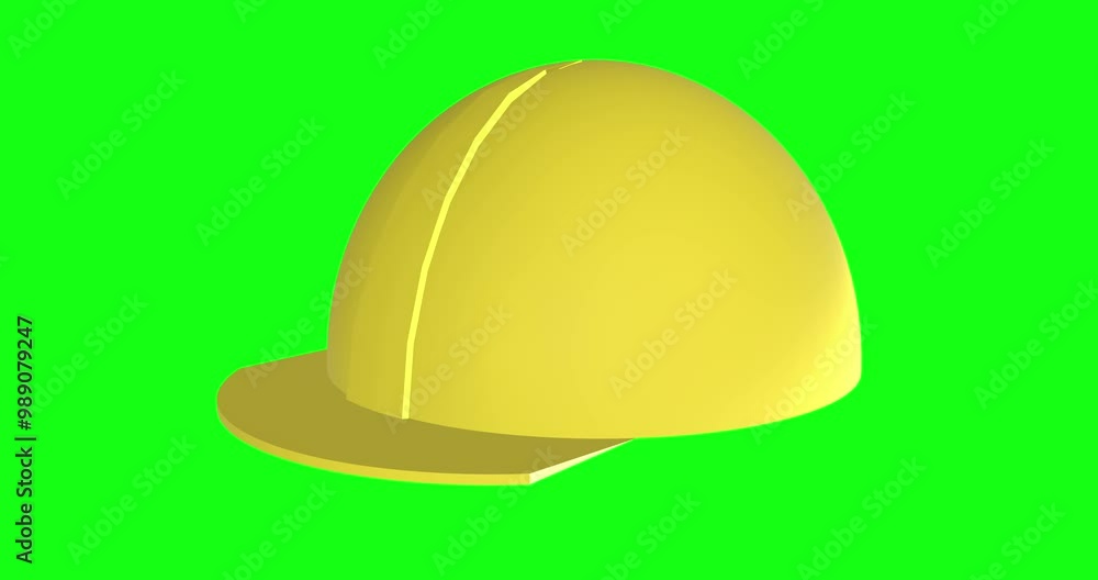 3d animated yellow construction hat is shown on a green screen ...