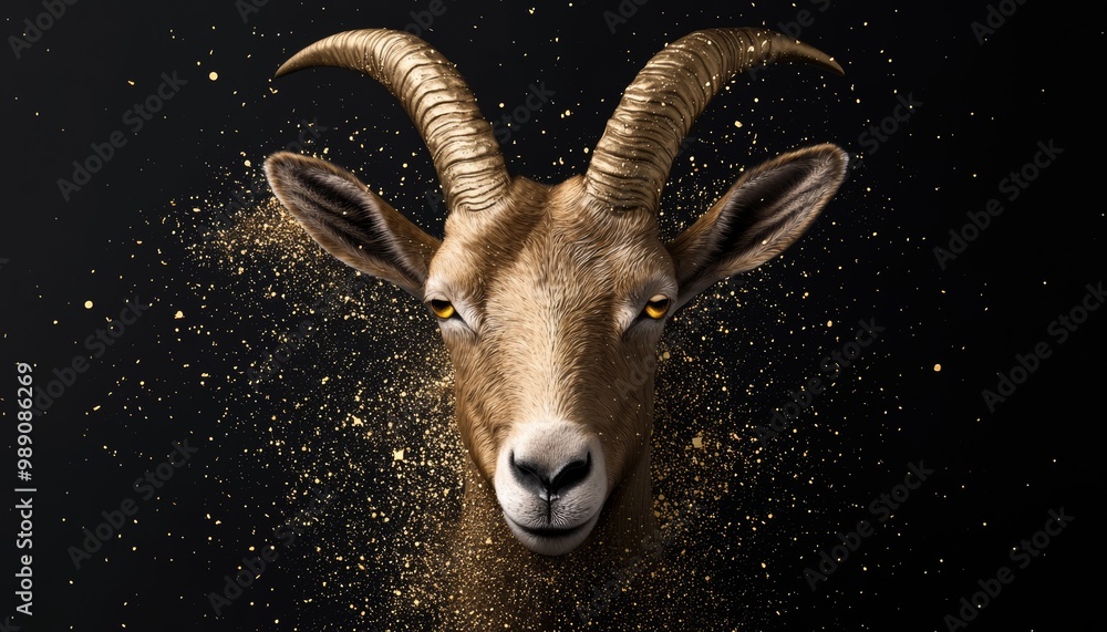 Golden Zodiac Goat, The Capricorn zodiac sign in stunning gold, its ...