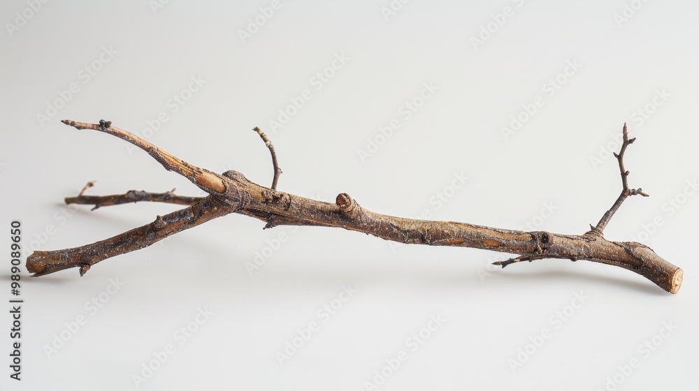 A single bare tree branch against a neutral background. The branch is ...