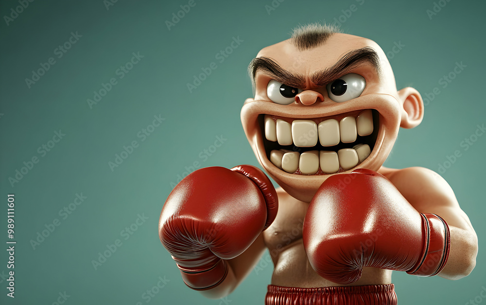 Cartoon 3d Grinning Boxer With Missing Teeth And A Black Eye, Wearing ...