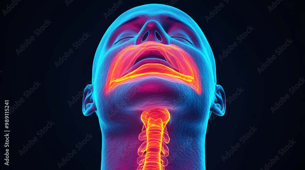 Colorful of anatomy of the airway during sleep apnea, detailed medical ...