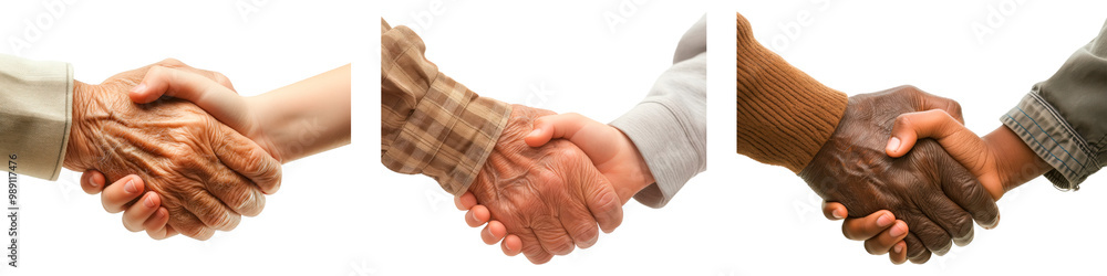 Three different handshakes isolated on a transparent background ...