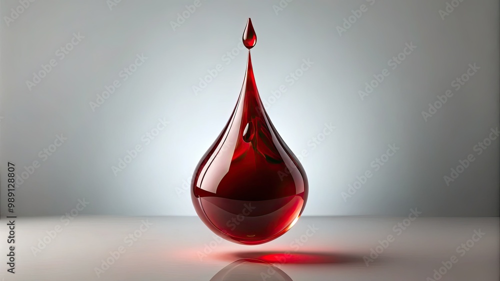 A single, glistening crimson droplet of blood suspended in mid-air ...