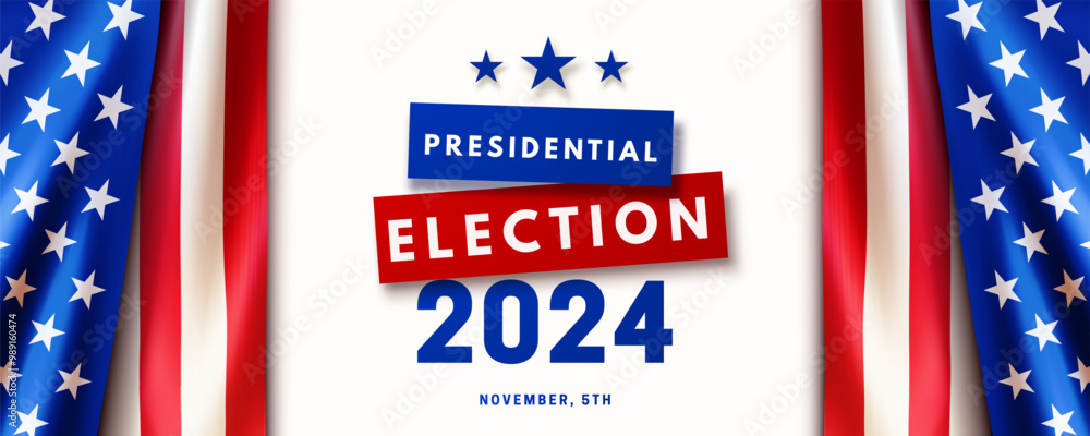 American presidential election banner with realistic national USA flag ...