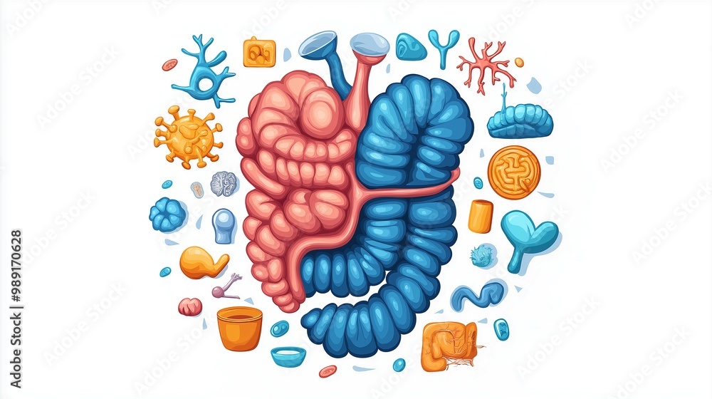 Flat digestive system diagram with stomach and intestines, simple ...