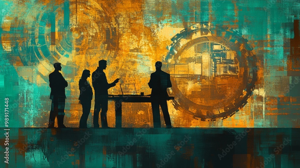 Retro-futuristic illustration of people from the past and future ...