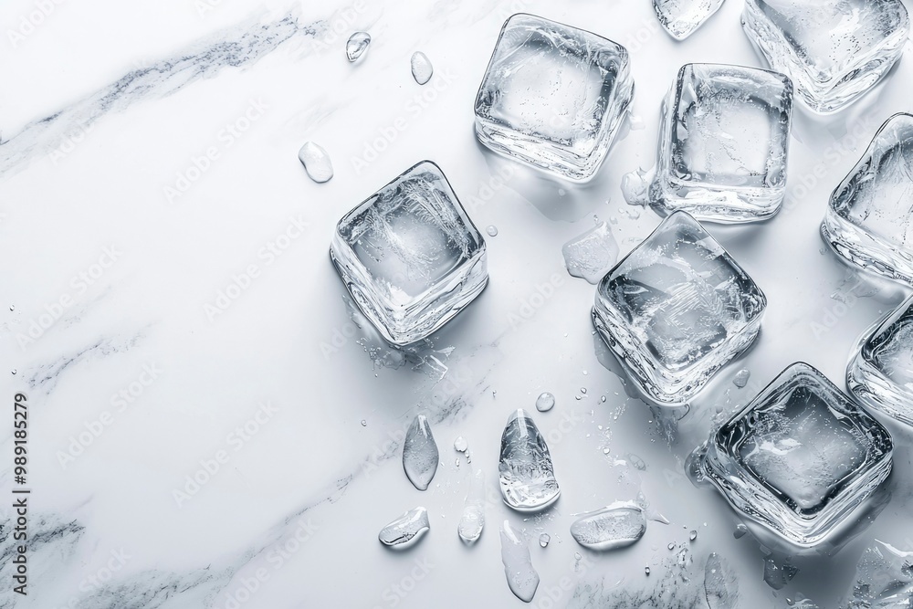 Ice Cubes and Melted Water on a Marble Surface Stock Illustration ...