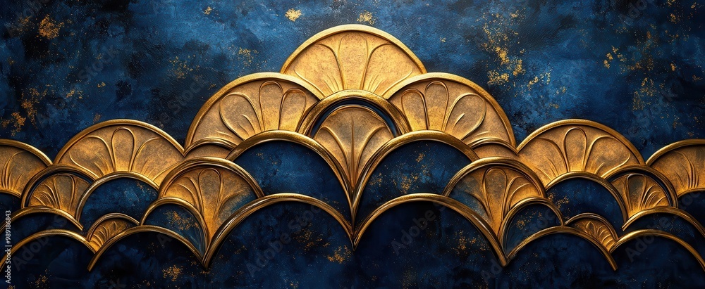 opulent art deco pattern with intricate golden swirls and geometric ...