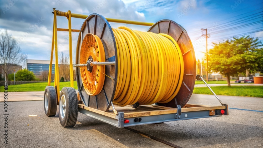 Cable drum trailer for network construction and laying supply lines ...