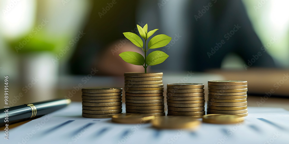 Financial Growth: The image depicts a series of stacked coins in ...