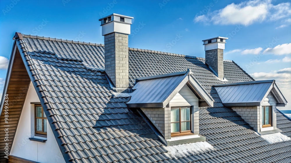 Chimneys with zinc cladding and stainless steel protection roof on a ...