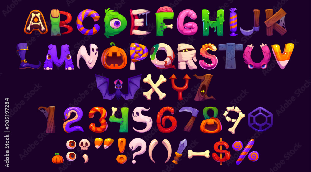 Plakát Halloween font, cartoon evil type, funny scary typeface, spooky ...