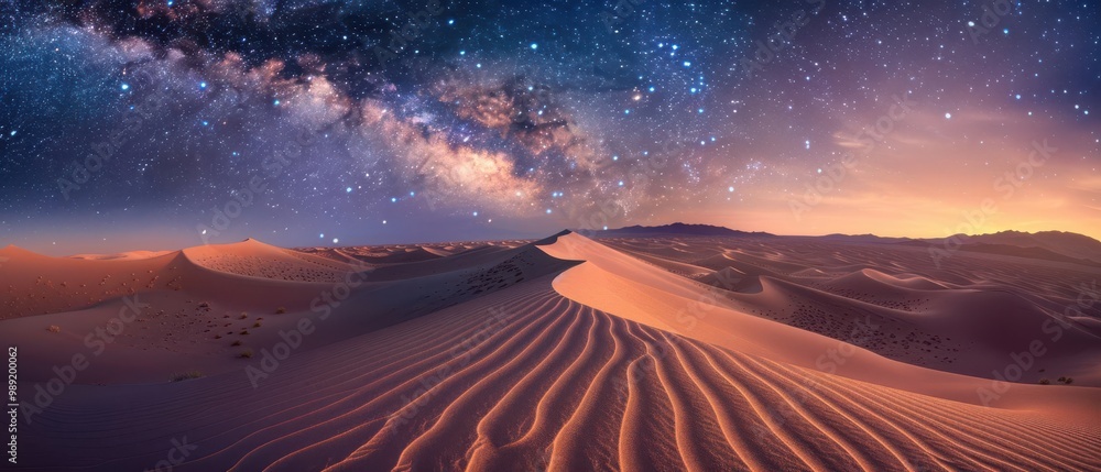 Infinite desert landscape with waves of sand dunes rolling into the ...