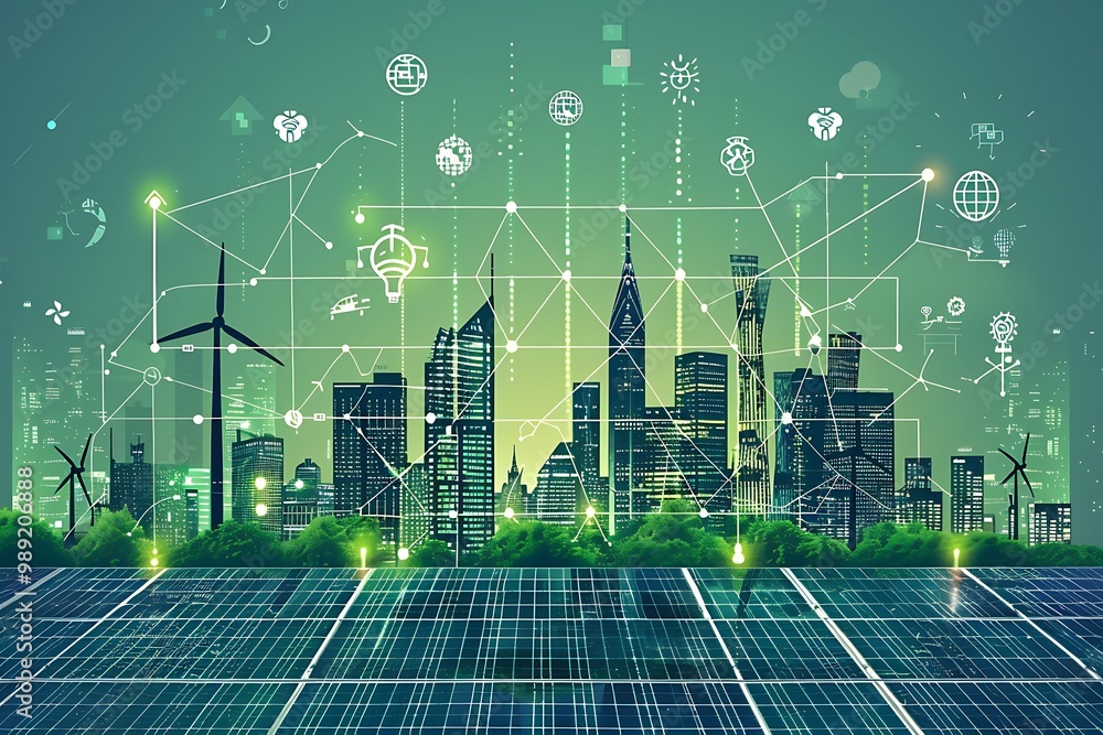 Green energy card highlighting future of renewable energy urban ...