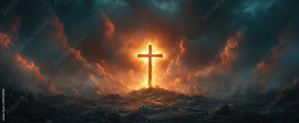 powerful religious scene depicting a radiant cross symbolizing jesus ...