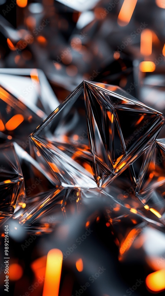A cluster of transparent 3D polygons with glowing edges, symbolizing ...