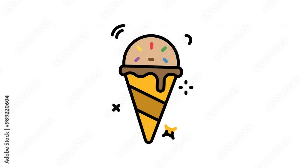 Animated ice cream cone with chocolate topping and colorful sprinkles ...