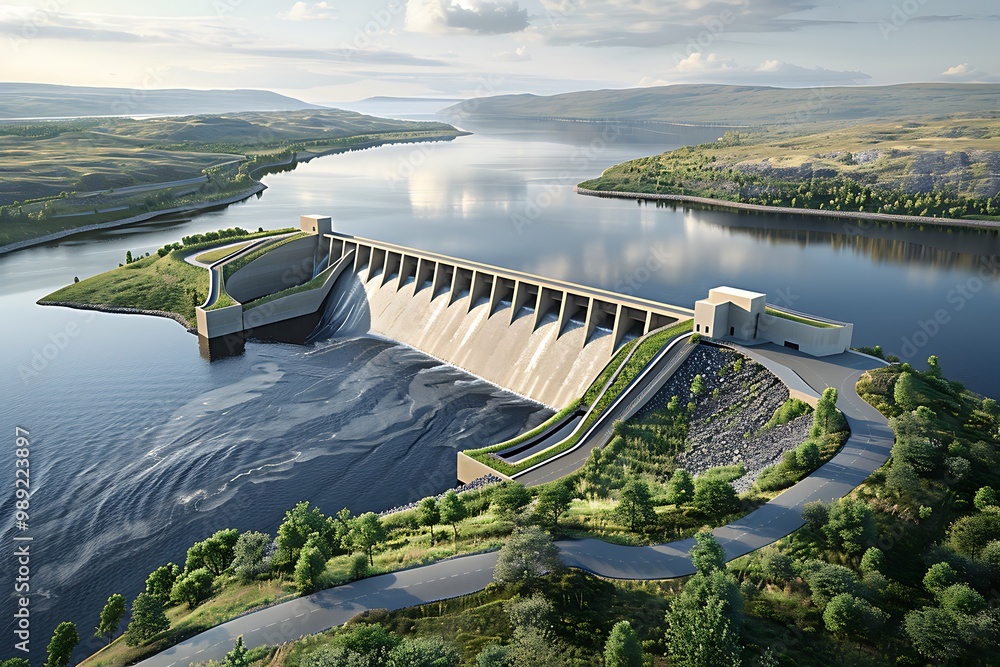 Modern card focused on the future of hydroelectric power featuring a ...