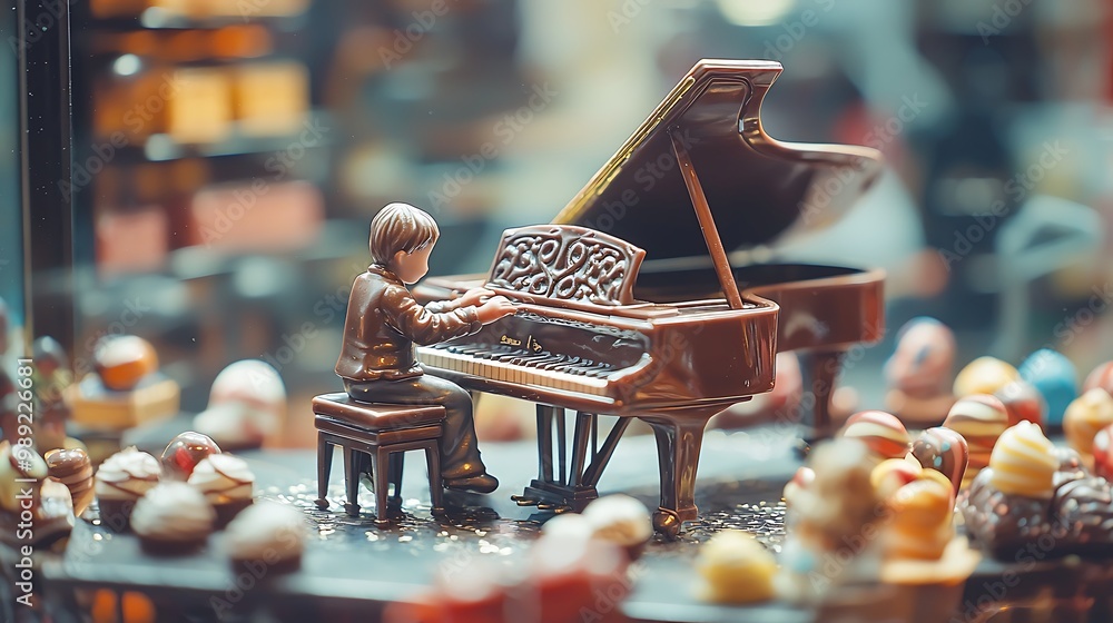 Miniature Musician Playing Chocolate Grand Piano in Whimsical Candy ...