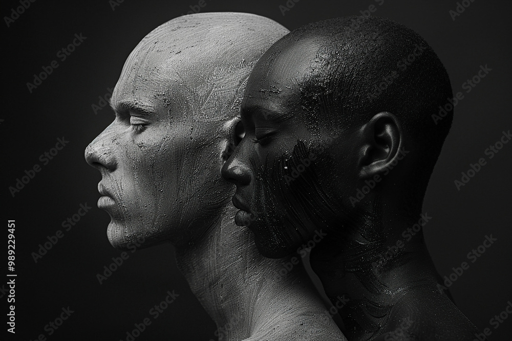 Created with generative AI picture of two human male faces sculpture ...