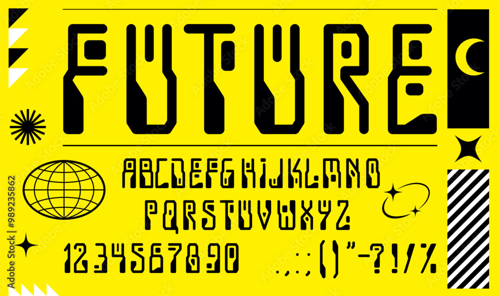 Vetor de Brutal font, microcircuit type, y2k typeface, computer ...