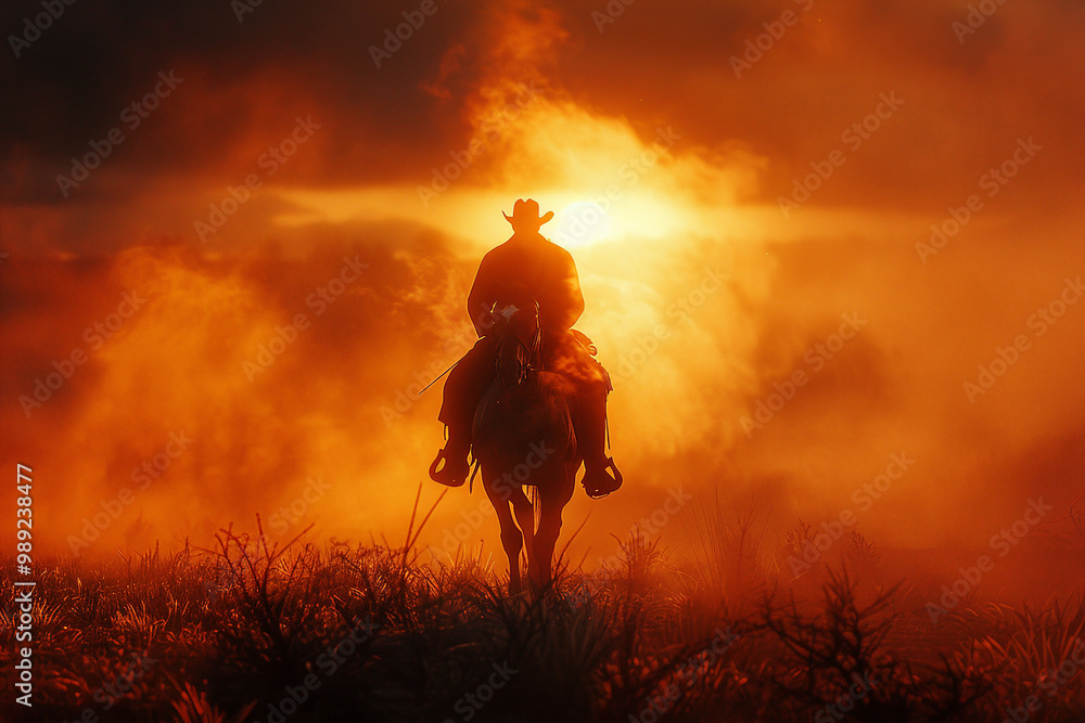 Dangerous cowboy western movie personage with gun and horse made with ...