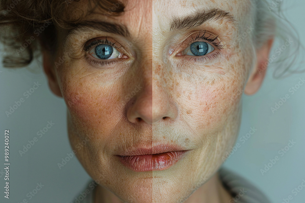 Generative with ai image features a woman face split into two parts ...