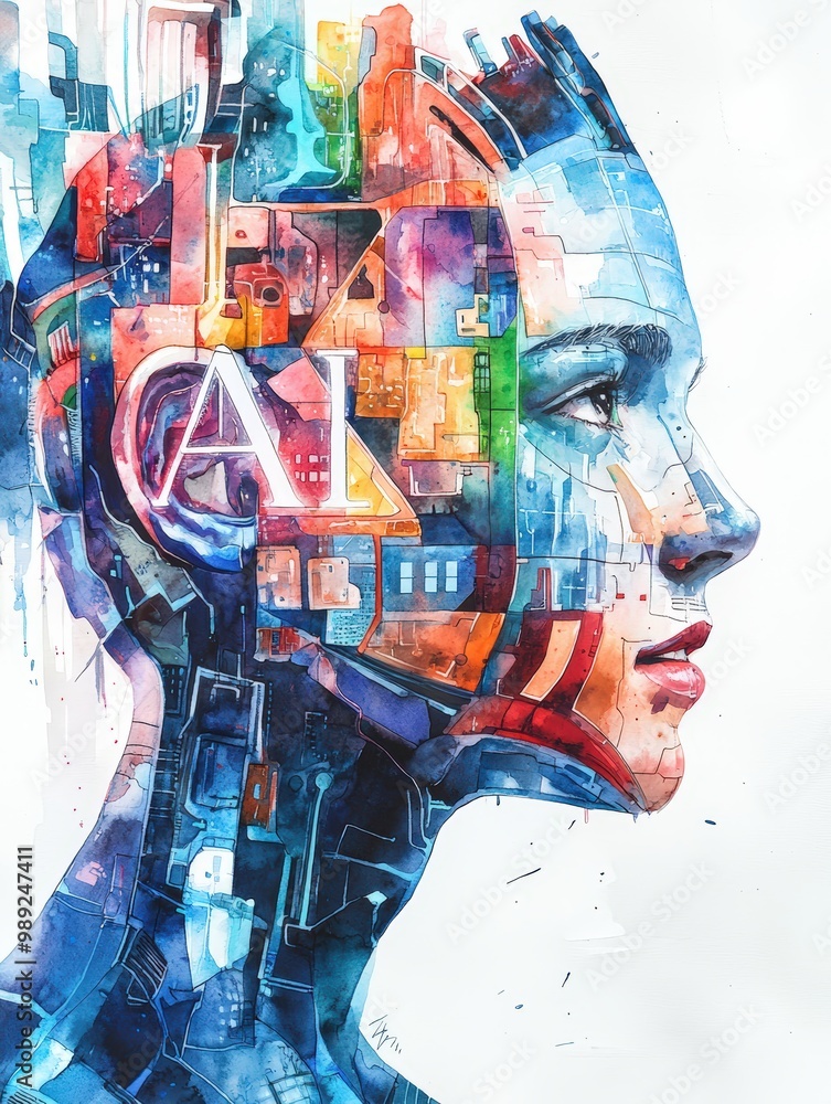 Vibrant illustration of an AI-inspired human profile, merging ...