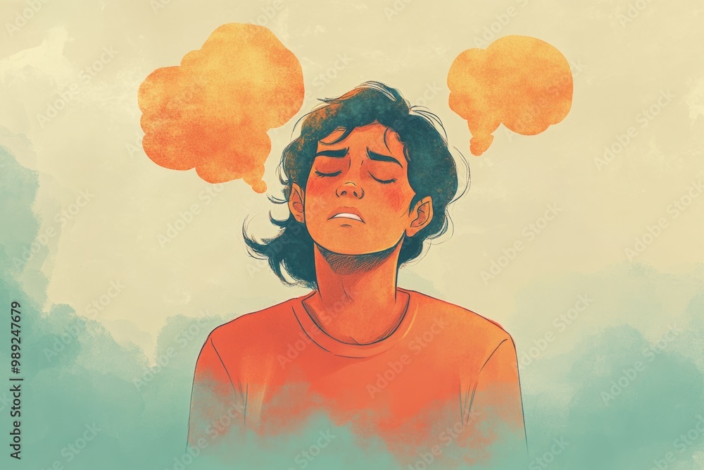 person struggling with slurred speech, depicted through a thought ...