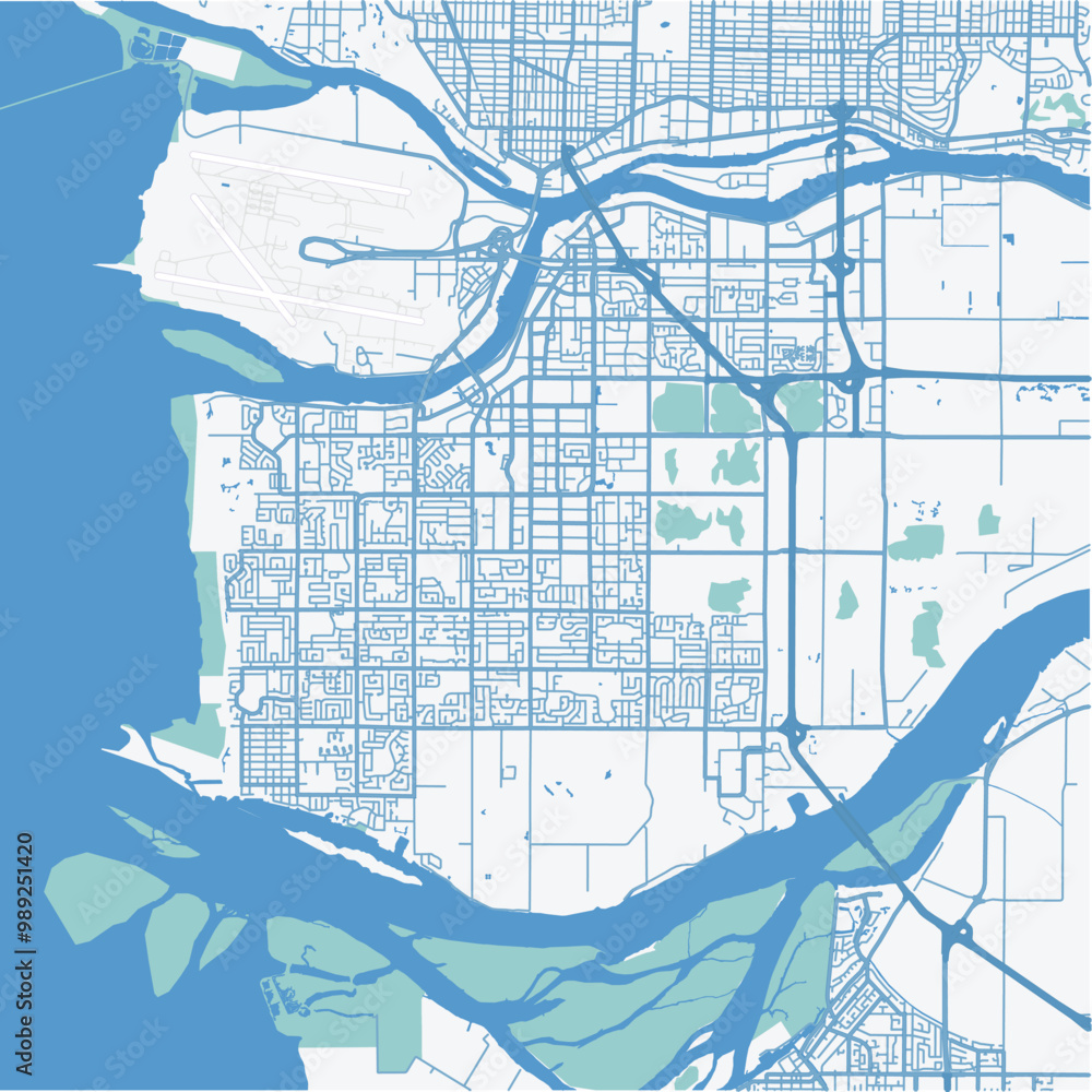 Map of Coquitlam in Canada in a professional blue style. Contains ...