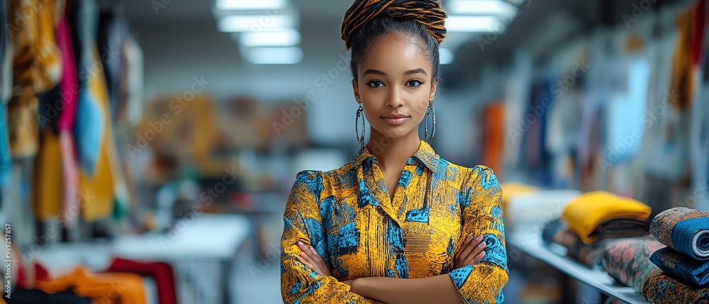 A fashion designer using AI to visualize patterns and fabric textures ...