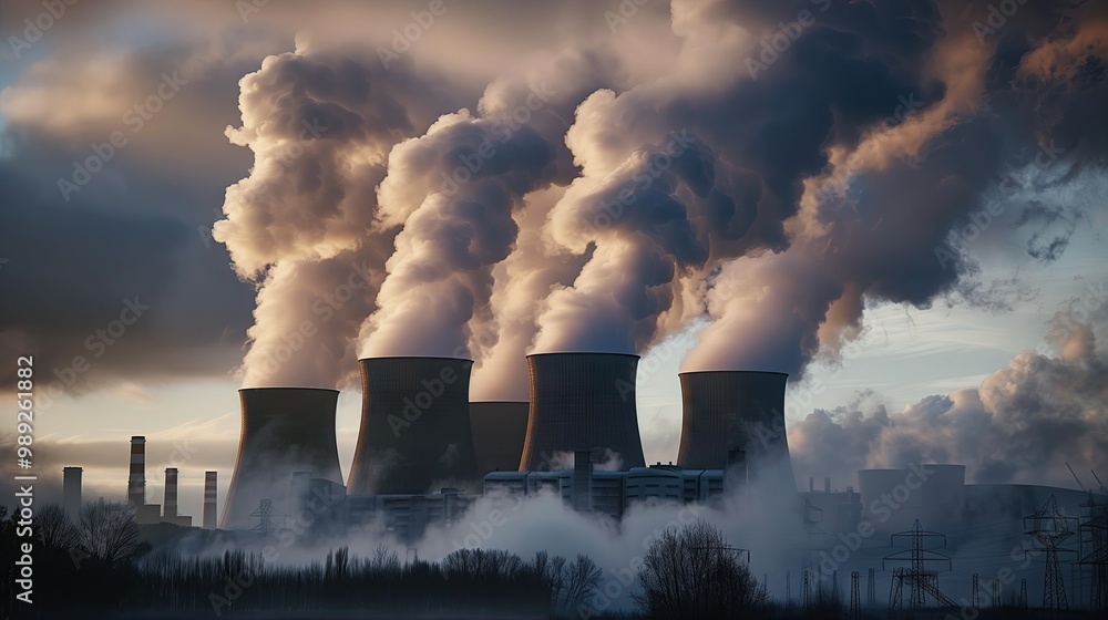 Industrial power plants with cooling towers releasing steam Cooling ...