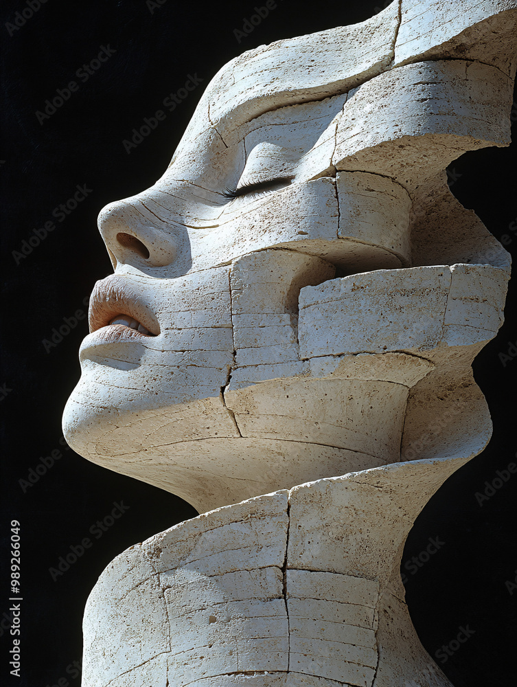 Abstract human face built from mosaic stone textures and integrated ...