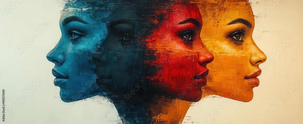 surreal portrait collage depicting multiple faces merged into one ...