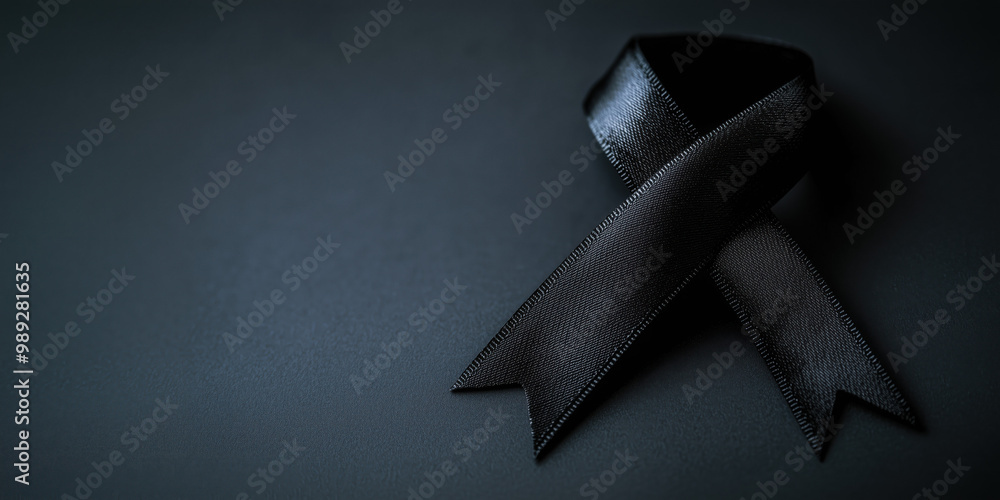 Black ribbon symbolizing mourning, lose and remembrance on black ...