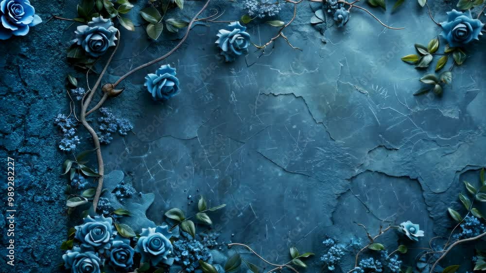 Blue floral arrangement on textured blue background for creative ...