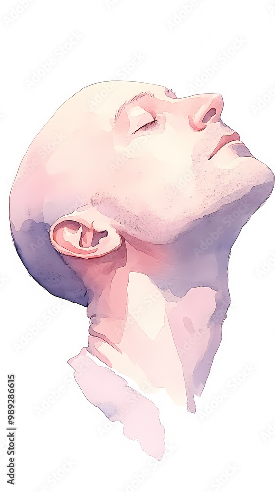 A man's head is drawn in a light pink color. The head is drawn with a ...
