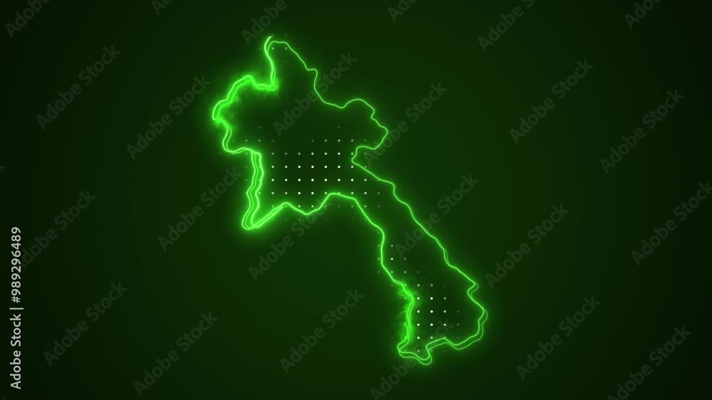 Neon Green Laos Map Borders Outline Loop Background Stock Video | Adobe ...