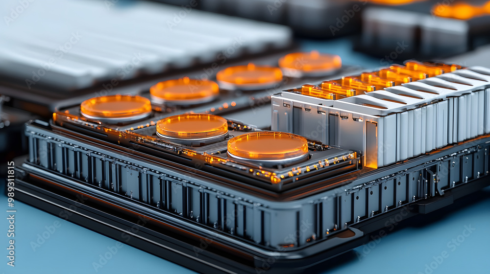 Electric lithium ion batteries assembly, manufacturing process Stock ...