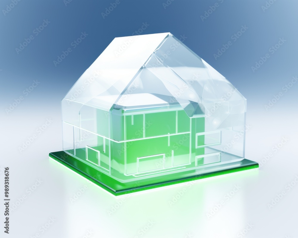 Futuristic transparent house model made of clear and green glass ...
